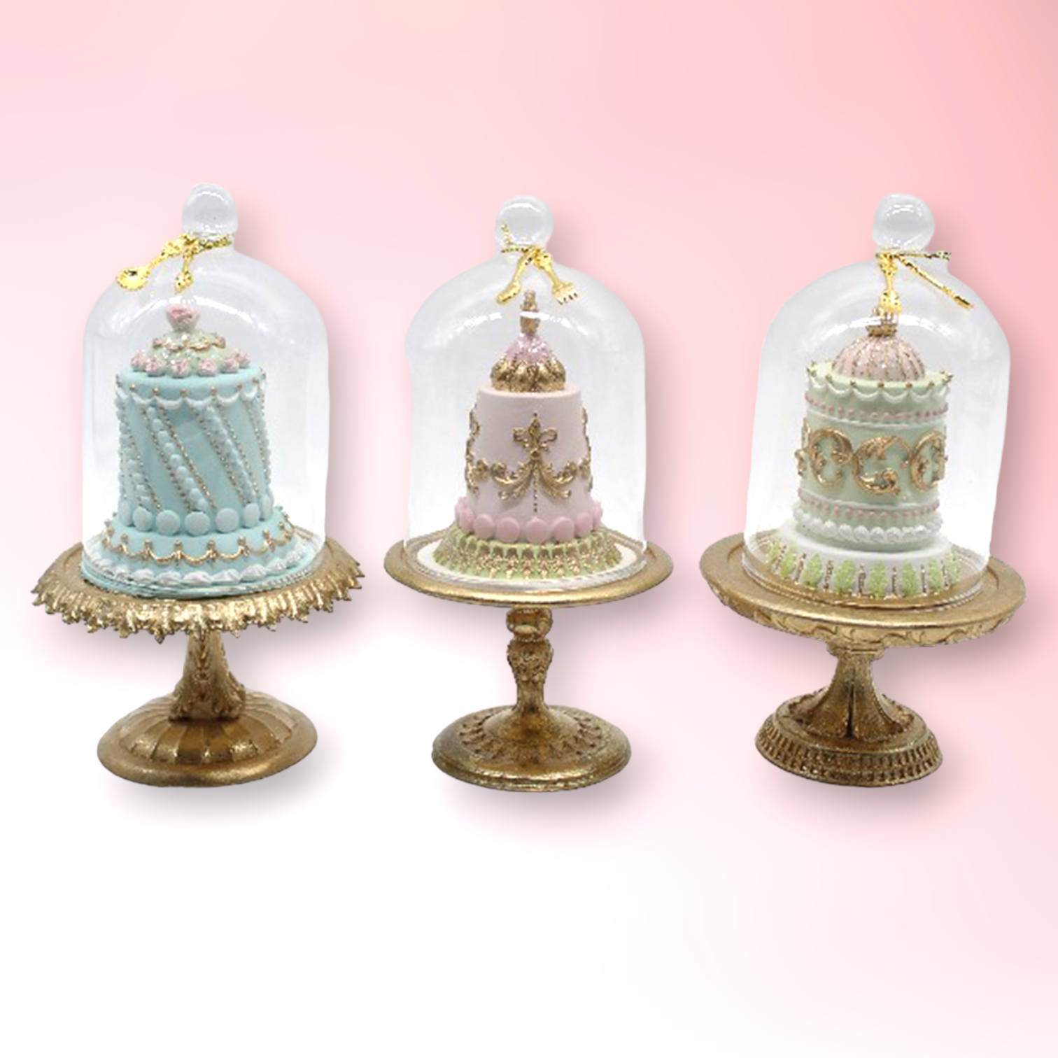 DecemberDiamonds: 3 Asst Cakes in Cloche Orn - IN STOCK
