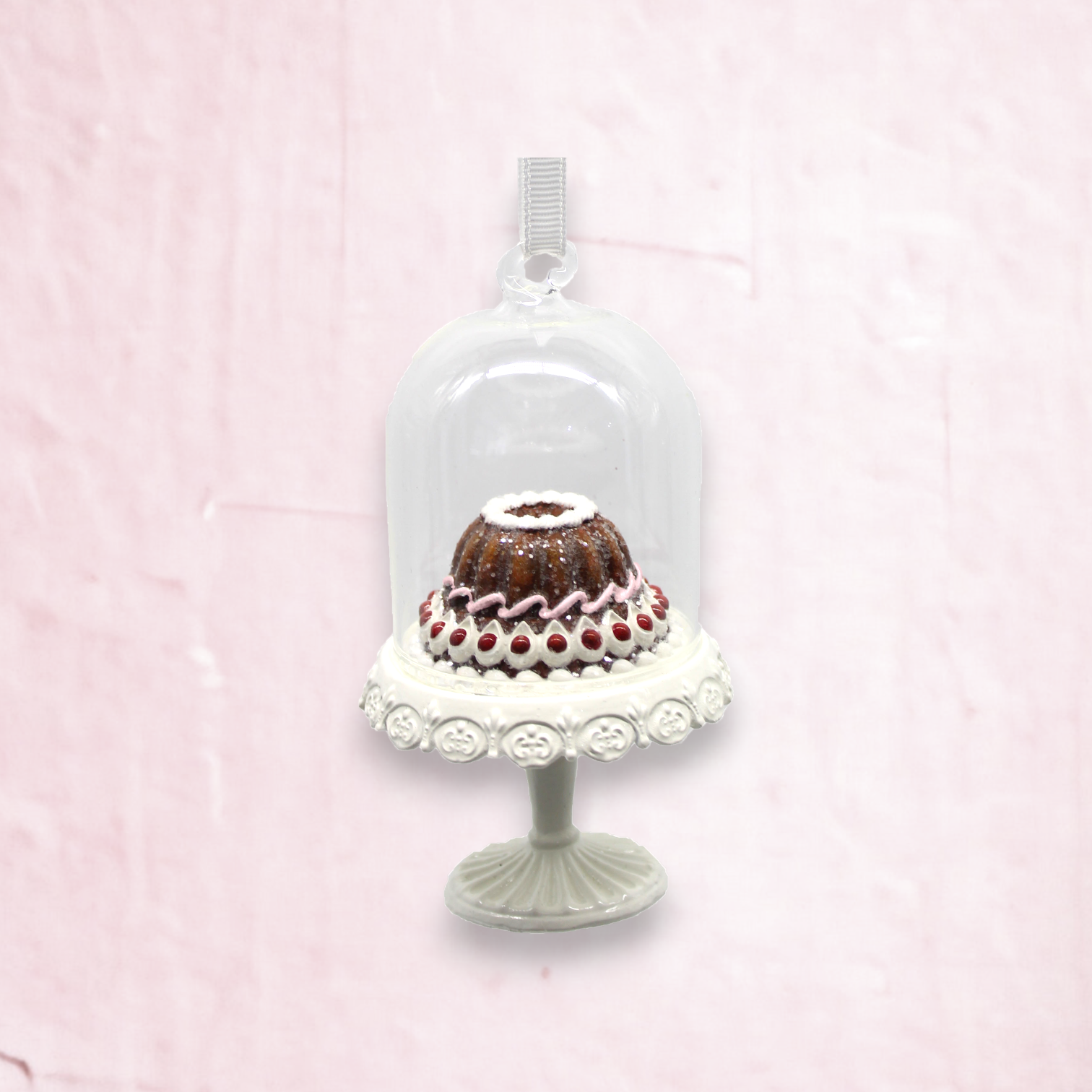 DecemberDiamonds: Chocolate Gingerbread Cake in Cloche Orn - IN STOCK