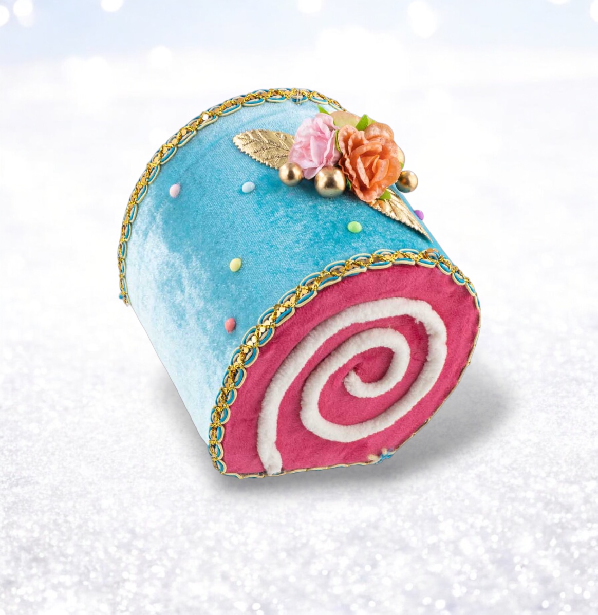DecemberDiamonds: 6in Blue Swiss Roll Orn Min/6