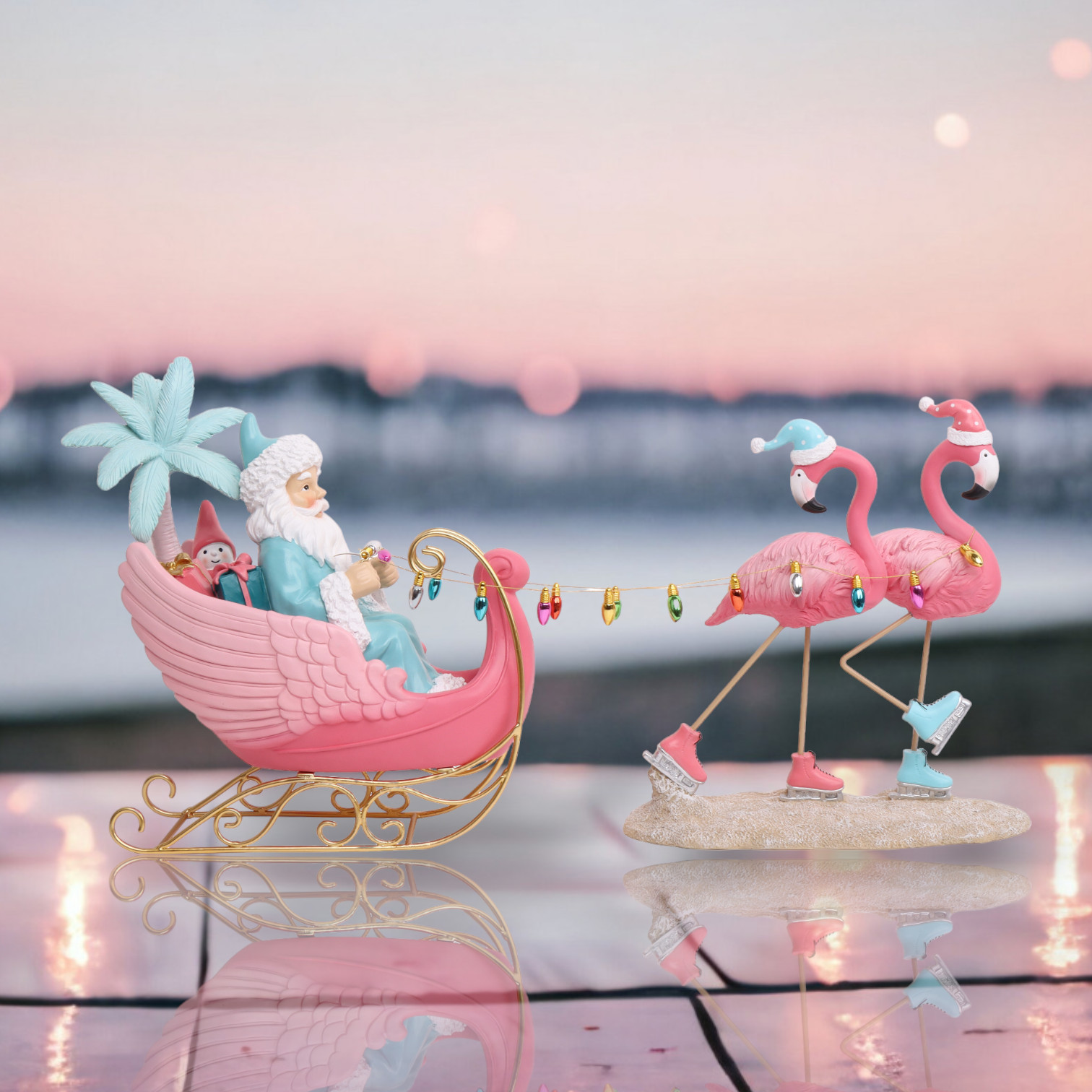 DecemberDiamonds: Santa in Sled w/Flamingos