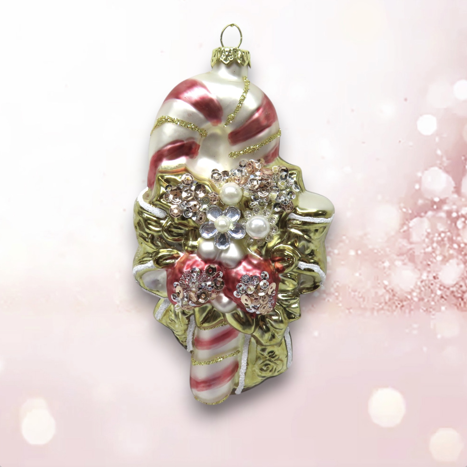 Decemberdiamonds Pink Gold Candy Cane Orn Min 6